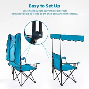 Homcosan Folding Camping Chair with Shade Canopy and Cup Holder Beach Chair with Canopy Shade Thicken 600D Oxford Portable Chairs Heavy Duty Support 330lbs for Outdoor