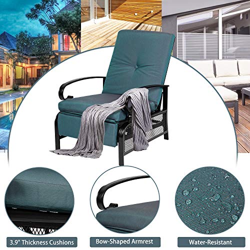 Incbruce 3-Piece Outdoor Lounge Chair Set, 2 Stretching Sofa Chairs and 1 Umbrella Stand Side Square Table, Adjustable Patio Lounge Recliner Set for Garden, Pool, Yard - Peacock Blue