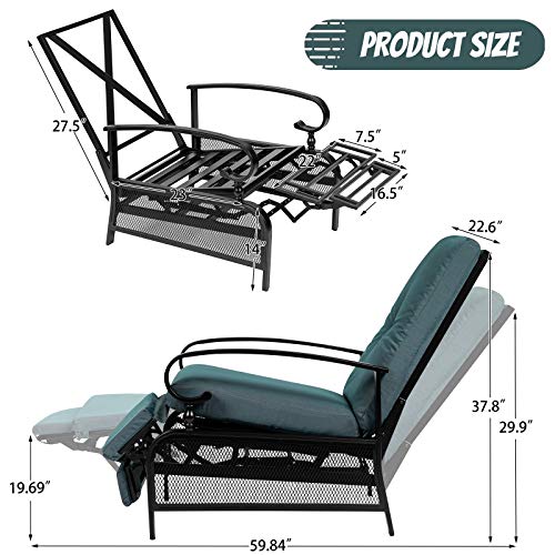 Incbruce 3-Piece Outdoor Lounge Chair Set, 2 Stretching Sofa Chairs and 1 Umbrella Stand Side Square Table, Adjustable Patio Lounge Recliner Set for Garden, Pool, Yard - Peacock Blue