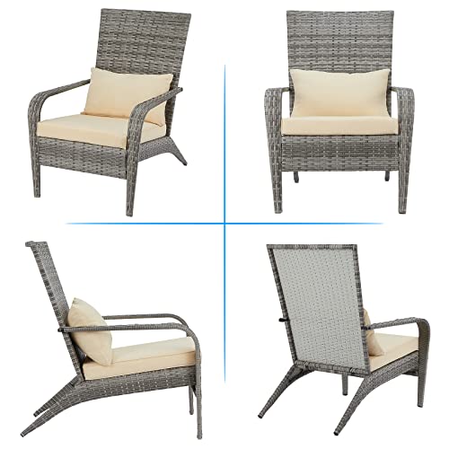 AECOJOY Patio Adirondack Wicker Chair,Outdoor Coconino Wicker Chair with Cushion and Pillow,All Weather High Back Rattan Wicker Patio Dining Chair for Garden,Backyard,Porch,Grey