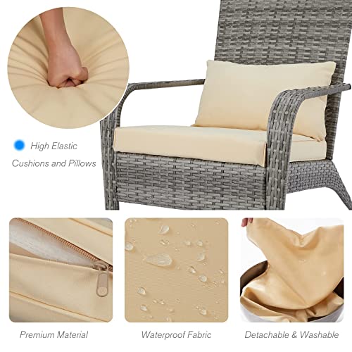 AECOJOY Patio Adirondack Wicker Chair,Outdoor Coconino Wicker Chair with Cushion and Pillow,All Weather High Back Rattan Wicker Patio Dining Chair for Garden,Backyard,Porch,Grey