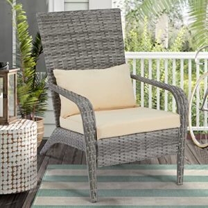 AECOJOY Patio Adirondack Wicker Chair,Outdoor Coconino Wicker Chair with Cushion and Pillow,All Weather High Back Rattan Wicker Patio Dining Chair for Garden,Backyard,Porch,Grey