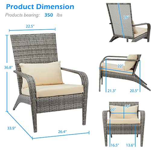 AECOJOY Patio Adirondack Wicker Chair,Outdoor Coconino Wicker Chair with Cushion and Pillow,All Weather High Back Rattan Wicker Patio Dining Chair for Garden,Backyard,Porch,Grey