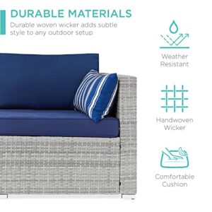 Best Choice Products 2-Person Outdoor Patio Loveseat Sofa, Modular Wicker Couch Furniture Conversation Set w/ 2 Accent Pillows, Adjustable Feet, 550lb Weight Capacity - Gray/Navy