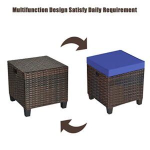 HAPPYGRILL 2pcs Patio Ottoman Set Outdoor Rattan Wicker Ottoman Seat with Removable Cushions Patio Furniture Footstool Footrest Seat