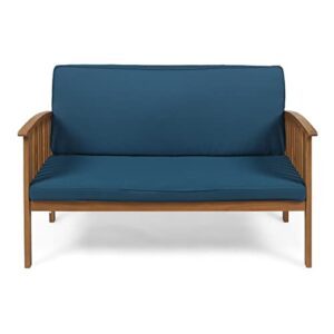 christopher knight home grace outdoor acacia wood loveseat, brown patina an dark teal