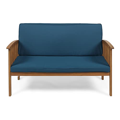 Christopher Knight Home Grace Outdoor Acacia Wood Loveseat, Brown Patina an Dark Teal