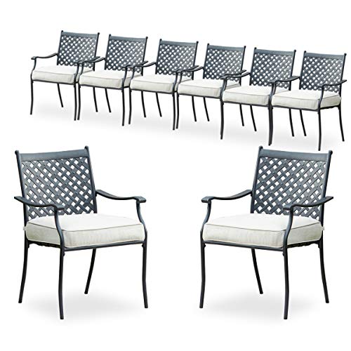 PatioFestival 8 Piece Patio Dining Chairs Metal Outdoor Chairs Wrought Iron Patio Furniture,Dinning Chairs Set with Arms and Seat Cushions