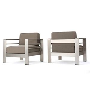 christopher knight home cape coral outdoor aluminum club chairs with water resistant cushions, khaki (pack of 2)