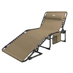 Coastrail Outdoor Chaise Lounge Chair 4 Position Folding Recliner with Pillow Bonus Pockets for Beach Patio Lawn Outdoor Pool Tanning, Up to 400lbs, Beige (Model: Folding Chaise Lounge Chair)