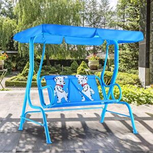 Happygrill Mini Patio Swing 2 Seats Porch Swing with Safety Belt Outdoor Lounge Chair Hammock with Canopy for Kids, Blue