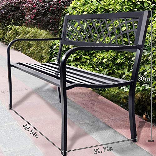 Garden Bench Patio Bench Outdoor Park Bench Metal Outside Porch Chair Seat Cast Iron Steel Frame Sturdy Bench Patio Furniture for Yard Porch Entryway Lawn Decor Deck, Black, 46 in