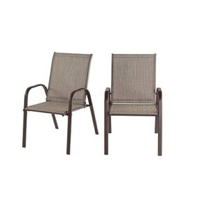 stylewell mix and match dark taupe steel sling outdoor patio dining chair in riverbed taupe tan (2-pack)