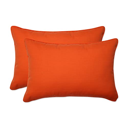 Pillow Perfect Pompeii Solid Indoor/Outdoor Large Lumbar Pillow Plush Fill, Weather and Fade Resistant, Large Lumbar - 16.5" x 24.5", Orange, 2 Count