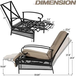 Omelaza Outdoor Adjustable Lounge Chair Patio Metal Relaxing Recliner Sofa Chair with Removable Cushions - Support 300lbs (Brown)