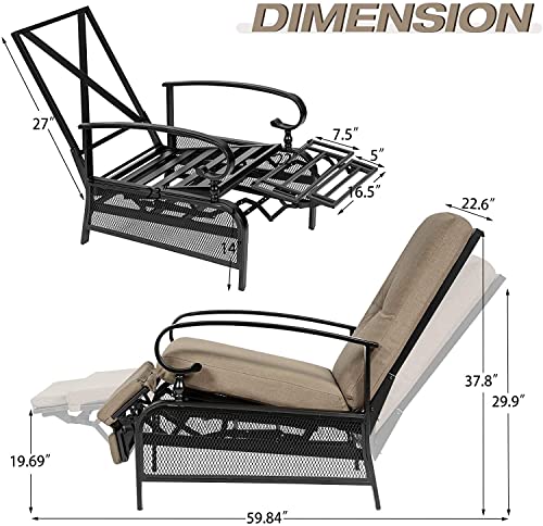 Omelaza Outdoor Adjustable Lounge Chair Patio Metal Relaxing Recliner Sofa Chair with Removable Cushions - Support 300lbs (Brown)