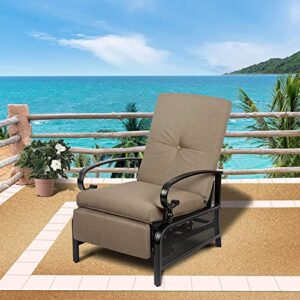 Omelaza Outdoor Adjustable Lounge Chair Patio Metal Relaxing Recliner Sofa Chair with Removable Cushions - Support 300lbs (Brown)