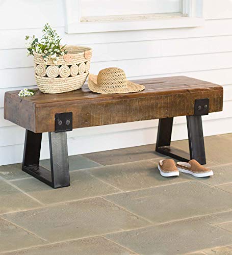 Plow & Hearth Richland Weatherproof Indoor Outdoor Entryway Bench | Holds Up to 300 lbs | Garden Patio Porch Park Deck | Wood | Natural