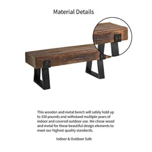 Plow & Hearth Richland Weatherproof Indoor Outdoor Entryway Bench | Holds Up to 300 lbs | Garden Patio Porch Park Deck | Wood | Natural