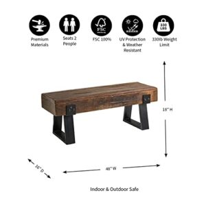 Plow & Hearth Richland Weatherproof Indoor Outdoor Entryway Bench | Holds Up to 300 lbs | Garden Patio Porch Park Deck | Wood | Natural