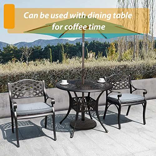 JOIVI Cast Aluminum Patio Chairs Set of 2, Outdoor Dining Metal Chairs with Cushions, Lattice Design Antique Bronze