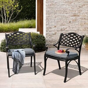 JOIVI Cast Aluminum Patio Chairs Set of 2, Outdoor Dining Metal Chairs with Cushions, Lattice Design Antique Bronze