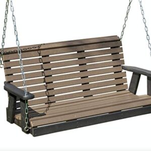 5FT-Weathered Wood-Poly Lumber ROLL Back Porch Swing Heavy Duty Everlasting PolyTuf HDPE - Made in USA - Amish Crafted