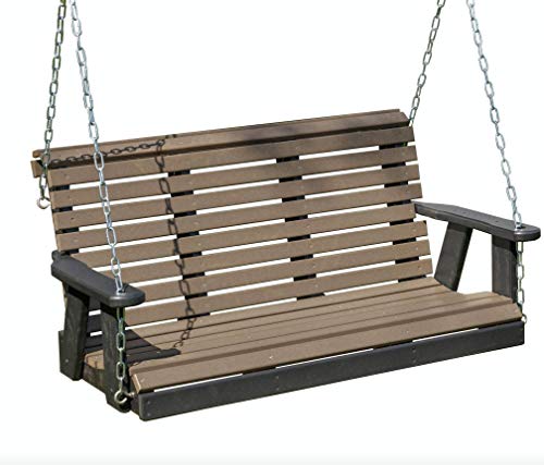 5FT-Weathered Wood-Poly Lumber ROLL Back Porch Swing Heavy Duty Everlasting PolyTuf HDPE - Made in USA - Amish Crafted