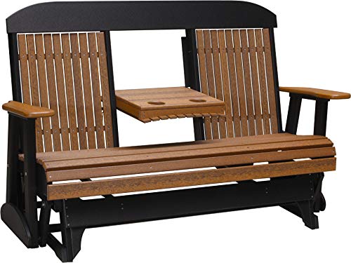 LuxCraft 5' Classic Poly Double Glider with Center Tray (Antique Mahogany & Black)