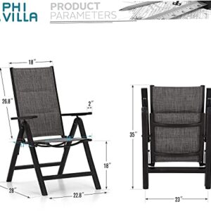 PHI VILLA Outdoor Folding Patio Dining Chairs Set of 4, Adjustable Padded Portable Reclining Patio Chairs Aluminum for Garden,Yard and Deck, Dark Grey