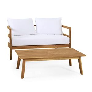 christopher knight home ellendale loveseat and coffee table set, white + teak