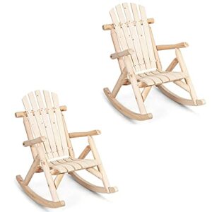 giantex set of 2 log rocking chair wood porch & patio rocker for deck balcony, garden,poolside,backyard furniture rustic lounge single rocker, natural (2)