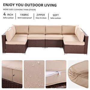 SUNVIVI OUTDOOR 2-Piece Patio Ottoman Furniture Set, All-Weather PE Wicker Rattan Outdoor Daybed Sofa Set, Patio Couch with Ottoman for Balcony Garden Pool, Brown