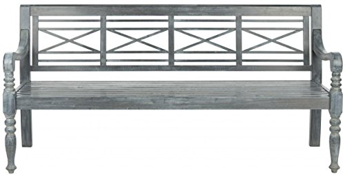 Safavieh Patio Collection Martin Adirondack Acacia Wood Bench, Ash Grey