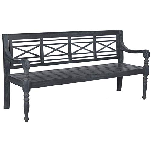 Safavieh Patio Collection Martin Adirondack Acacia Wood Bench, Ash Grey