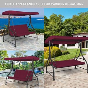 Tangkula 3 Seats Converting Patio Swing, Outdoor Porch Garden Canopy Swing with Comfortable Cushion Seats & Adjustable Tilt Canopy, Heavy Duty Hammock 3 Persons Porch Swing (Wine)