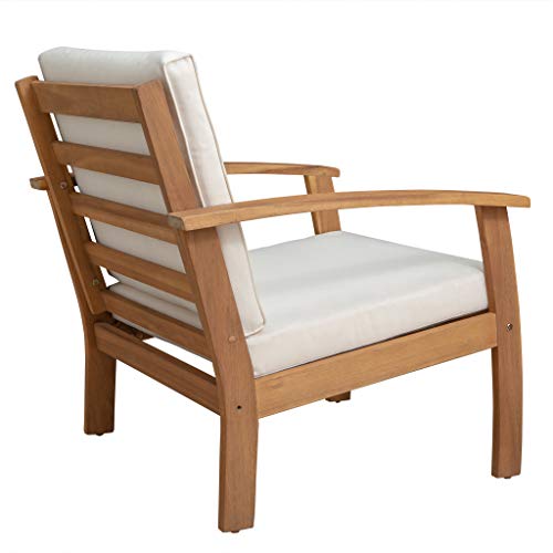 Patio Sense 63342 Lio Wooden Armchair with Cushions Modern & Contemporary Lounge Chair Patio Living Room Study Garden & Outdoors Soft & Comfortable Low Maintenance - Brown & White