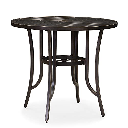 PURPLE LEAF Bar Table Outdoor Counter Height Bistro Round Cast Aluminum with Umbrella Hole Dining Coffee Space Saving Metal Furniture Modern Home Garden Pub Patio Table