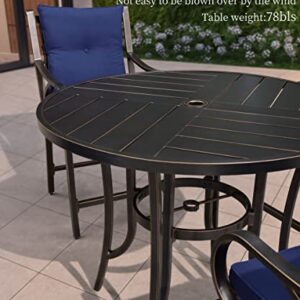 PURPLE LEAF Bar Table Outdoor Counter Height Bistro Round Cast Aluminum with Umbrella Hole Dining Coffee Space Saving Metal Furniture Modern Home Garden Pub Patio Table