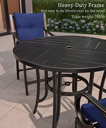 PURPLE LEAF Bar Table Outdoor Counter Height Bistro Round Cast Aluminum with Umbrella Hole Dining Coffee Space Saving Metal Furniture Modern Home Garden Pub Patio Table