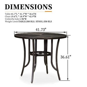 PURPLE LEAF Bar Table Outdoor Counter Height Bistro Round Cast Aluminum with Umbrella Hole Dining Coffee Space Saving Metal Furniture Modern Home Garden Pub Patio Table