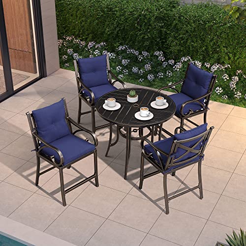 PURPLE LEAF Bar Table Outdoor Counter Height Bistro Round Cast Aluminum with Umbrella Hole Dining Coffee Space Saving Metal Furniture Modern Home Garden Pub Patio Table