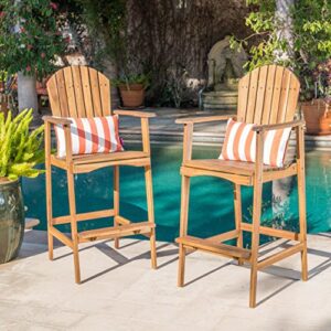 christopher knight home malibu outdoor acacia wood adirondack barstools, 2-pcs set, natural stained