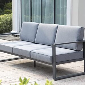 Green4ever Aluminum Patio Furniture Sofa, All-Weather Modern Metal Outdoor 3-Seat Couch with Removable, Water-Resistant Cushions (Gray)