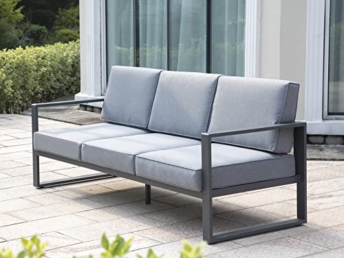 Green4ever Aluminum Patio Furniture Sofa, All-Weather Modern Metal Outdoor 3-Seat Couch with Removable, Water-Resistant Cushions (Gray)