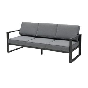 Green4ever Aluminum Patio Furniture Sofa, All-Weather Modern Metal Outdoor 3-Seat Couch with Removable, Water-Resistant Cushions (Gray)