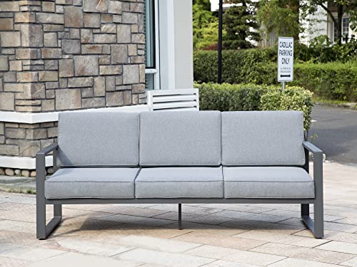 Green4ever Aluminum Patio Furniture Sofa, All-Weather Modern Metal Outdoor 3-Seat Couch with Removable, Water-Resistant Cushions (Gray)