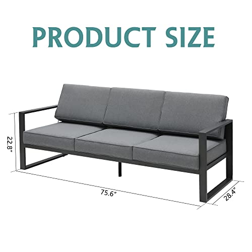 Green4ever Aluminum Patio Furniture Sofa, All-Weather Modern Metal Outdoor 3-Seat Couch with Removable, Water-Resistant Cushions (Gray)