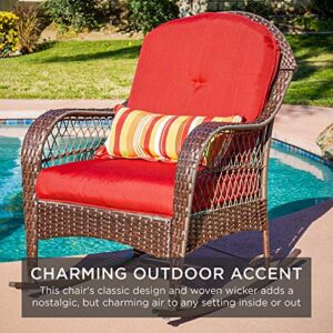 Best Choice Products Outdoor Wicker Patio Rocking Chair for Porch, Deck, Poolside w/Steel Frame, Weather-Resistant Cushions - Red