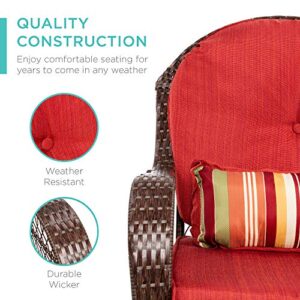 Best Choice Products Outdoor Wicker Patio Rocking Chair for Porch, Deck, Poolside w/Steel Frame, Weather-Resistant Cushions - Red